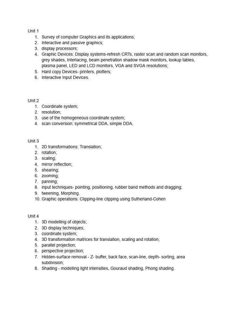 Computer Graphics Course Syllabus | PDF