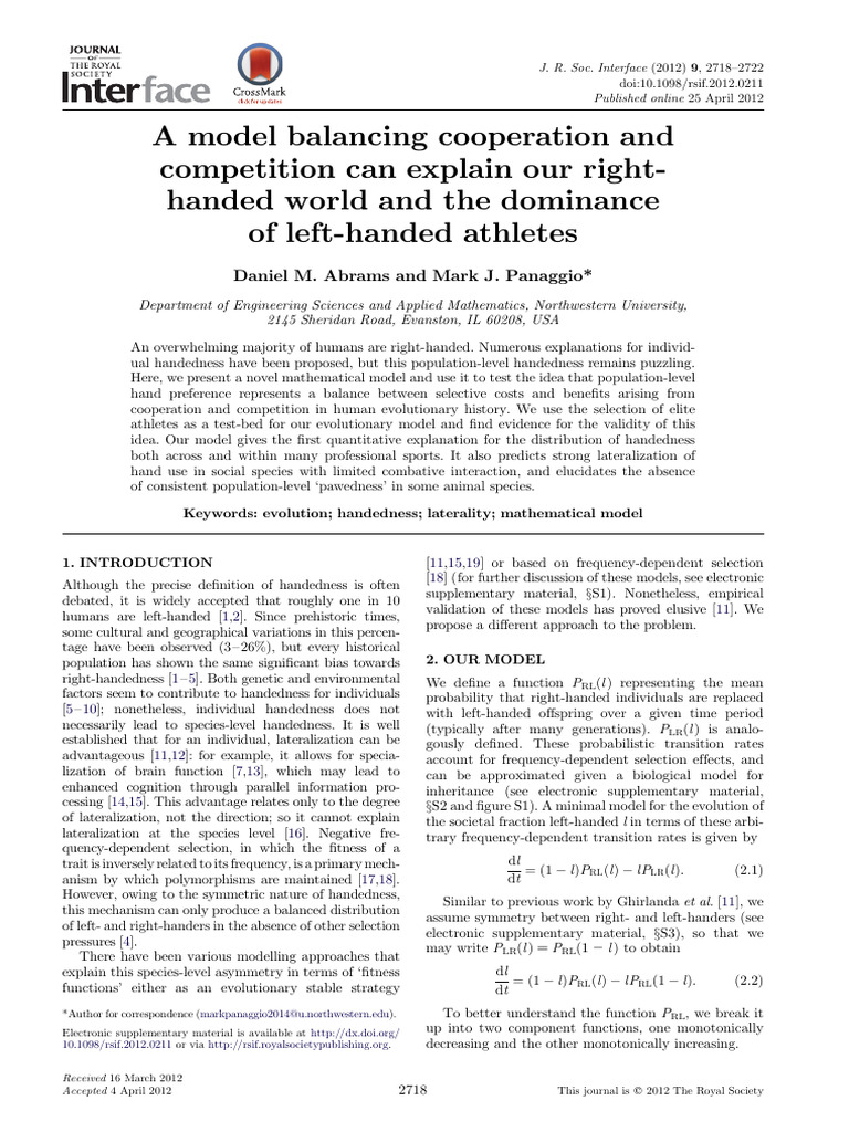 Handedness Model: Cooperation vs. Competition | PDF | Handedness ...