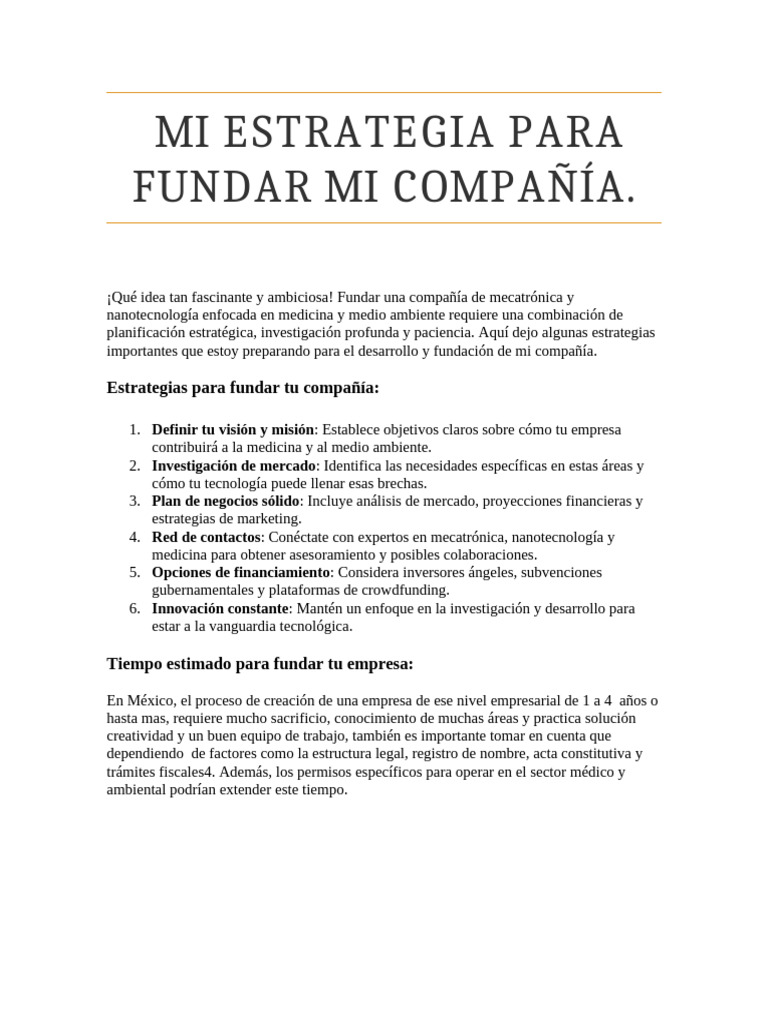 Mi Estrategia para Fundar Mi Compañía | PDF | Nanotecnología | Business