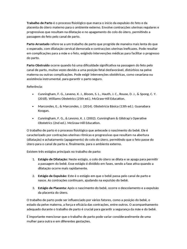 Tipos de Parto: Arrastado e Obstruído | PDF | Parto | Maternidade