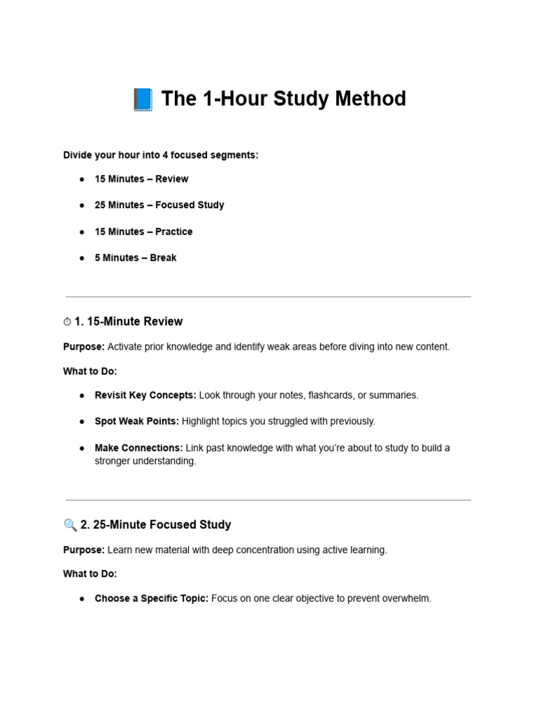 ? The 1-Hour Study Method | PDF