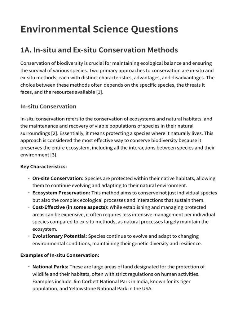 In-Situ vs Ex-Situ Conservation Methods | PDF | Water Pollution | N Ox