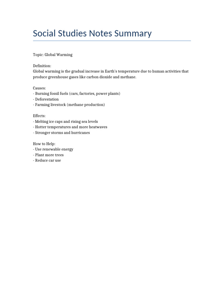 Social Studies Notes Summary | PDF