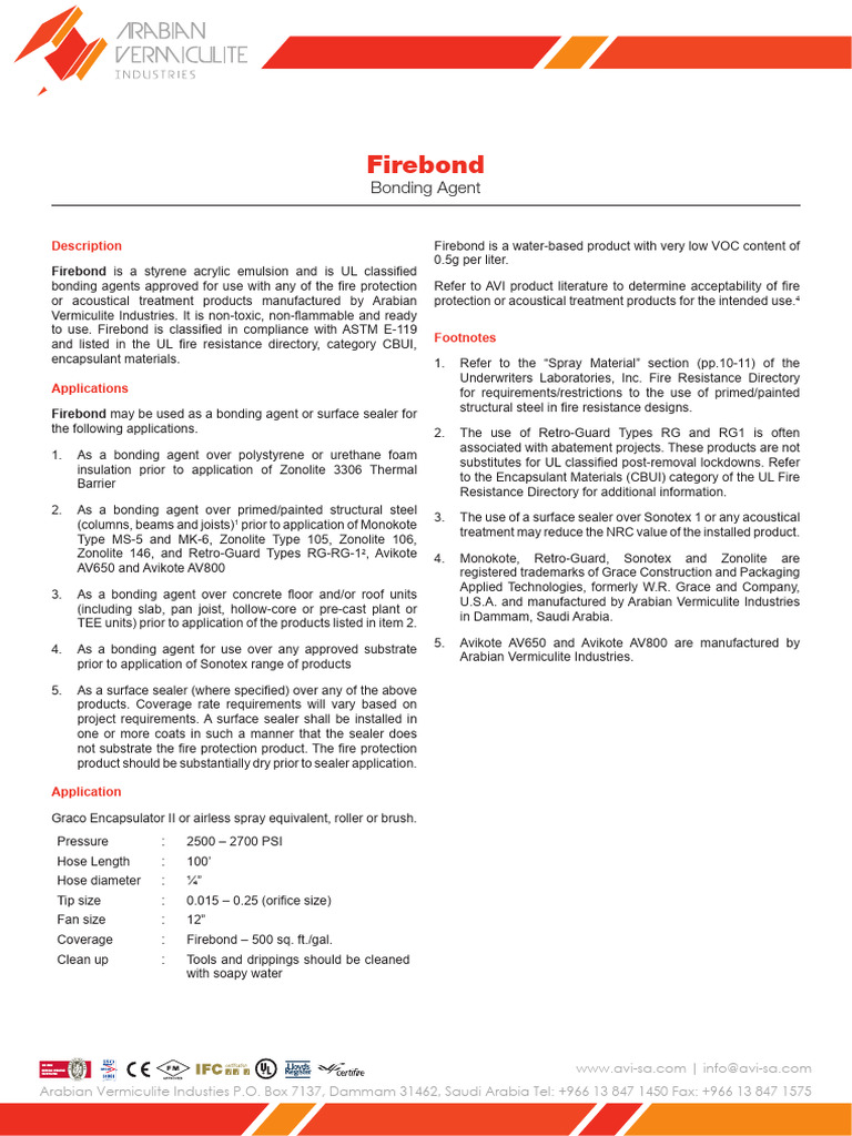 Firebond: Bonding Agent Overview | PDF | Polystyrene | Building Materials