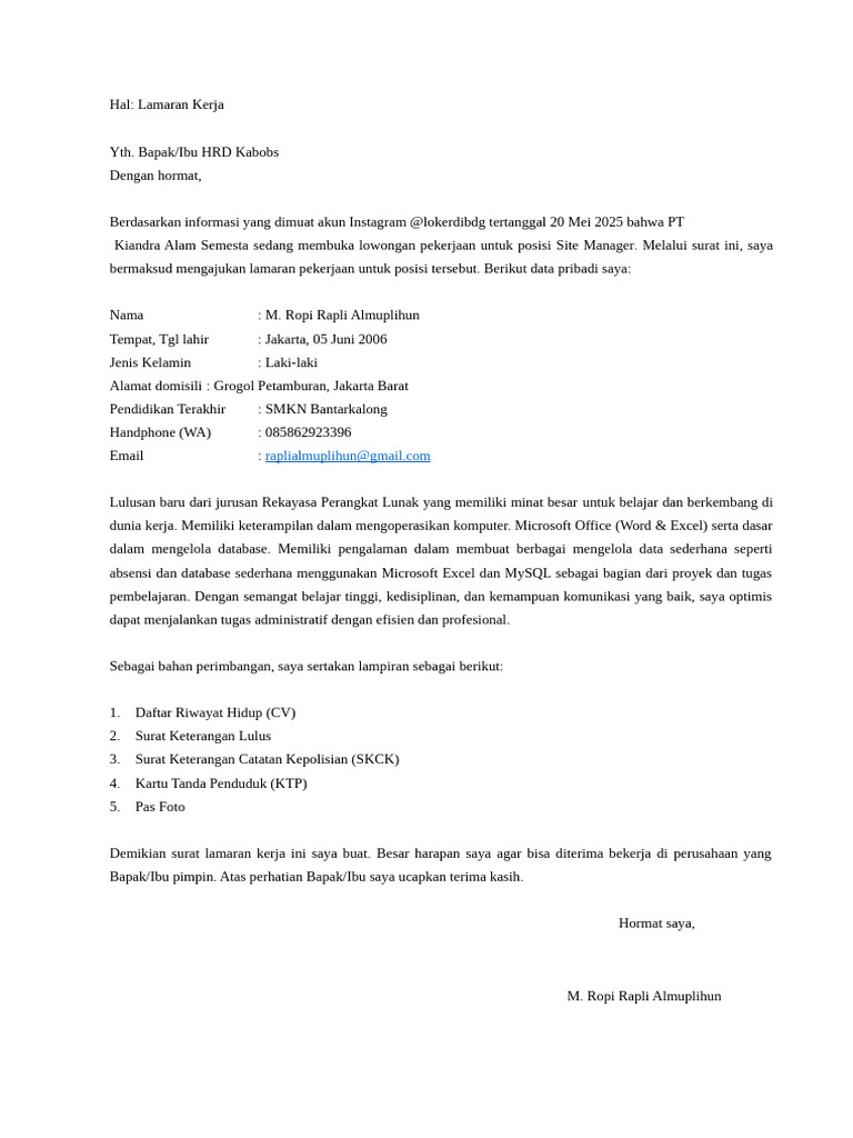 Surat Lamaran Kerja Crew Outlet | PDF