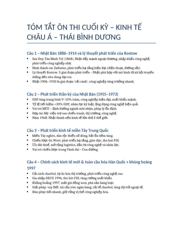Tom Tat On Thi KT Chau A TBD | PDF