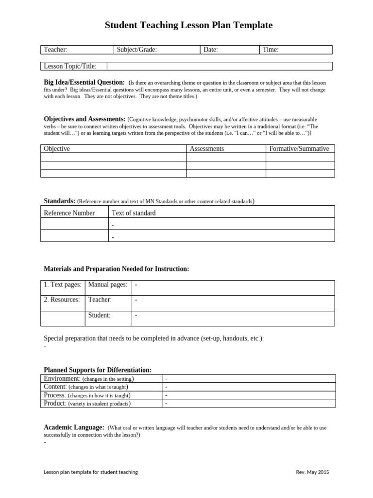 Student Teaching Lesson Plan Template | PDF | Lesson Plan | Teachers