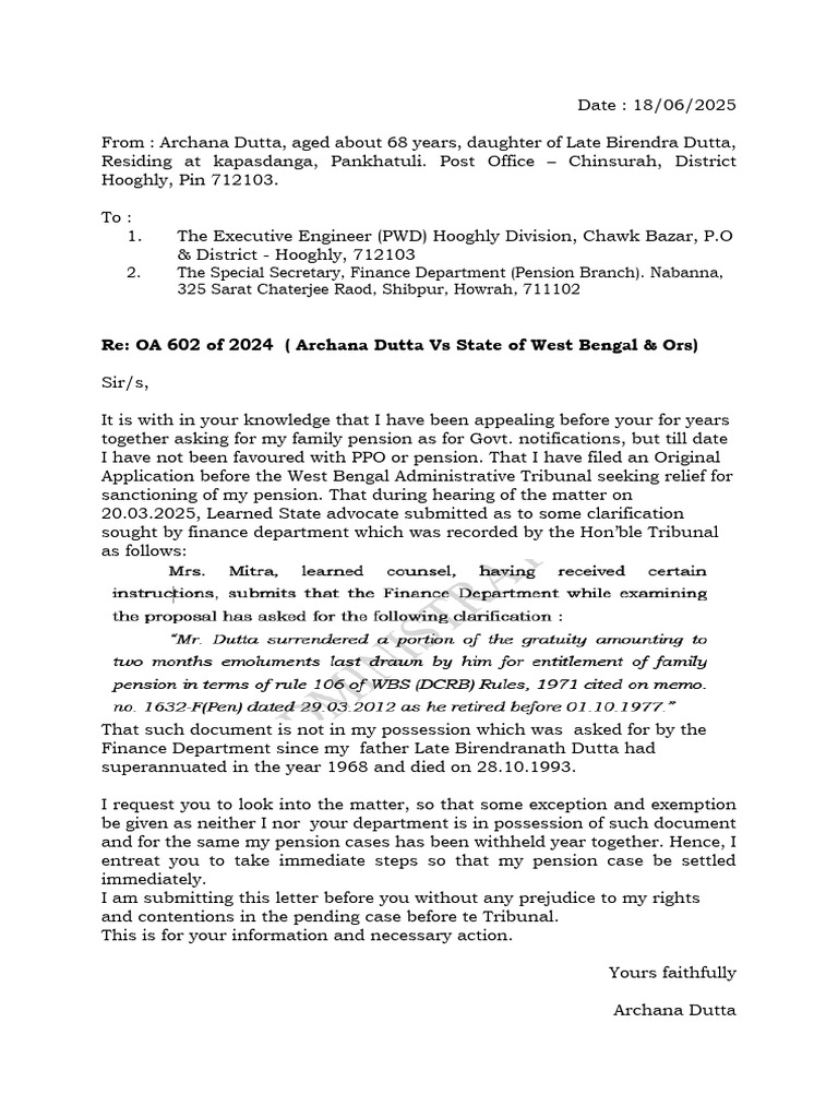 Archana Dutta Self Application | PDF