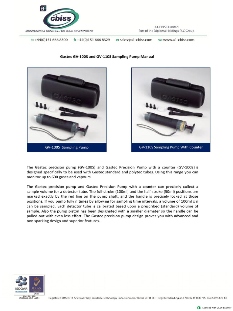 Gastec Sampling Pump Manual | PDF