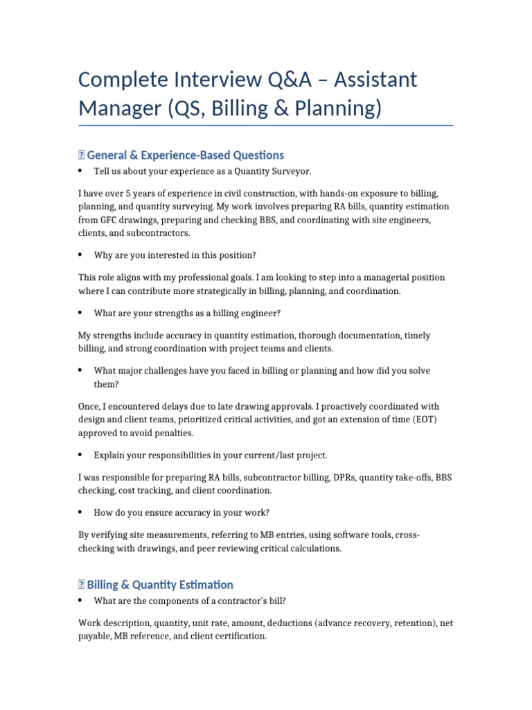 Full Interview QA Assistant Manager QS | PDF