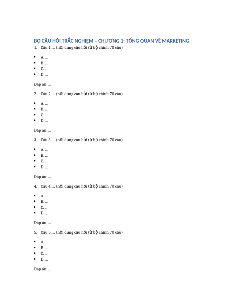 Bo Cau Hoi Trac Nghiem Marketing Chuong 1 | PDF