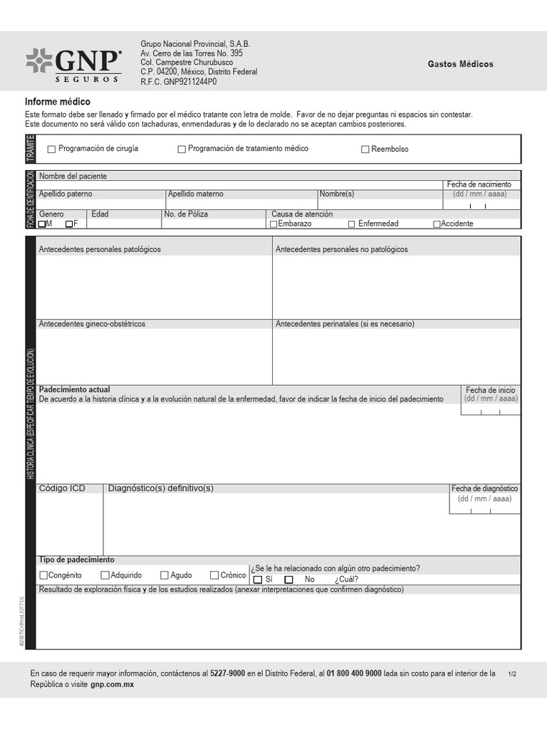 Informe Médico General GNP | PDF | Cuidado de la salud | Medicina