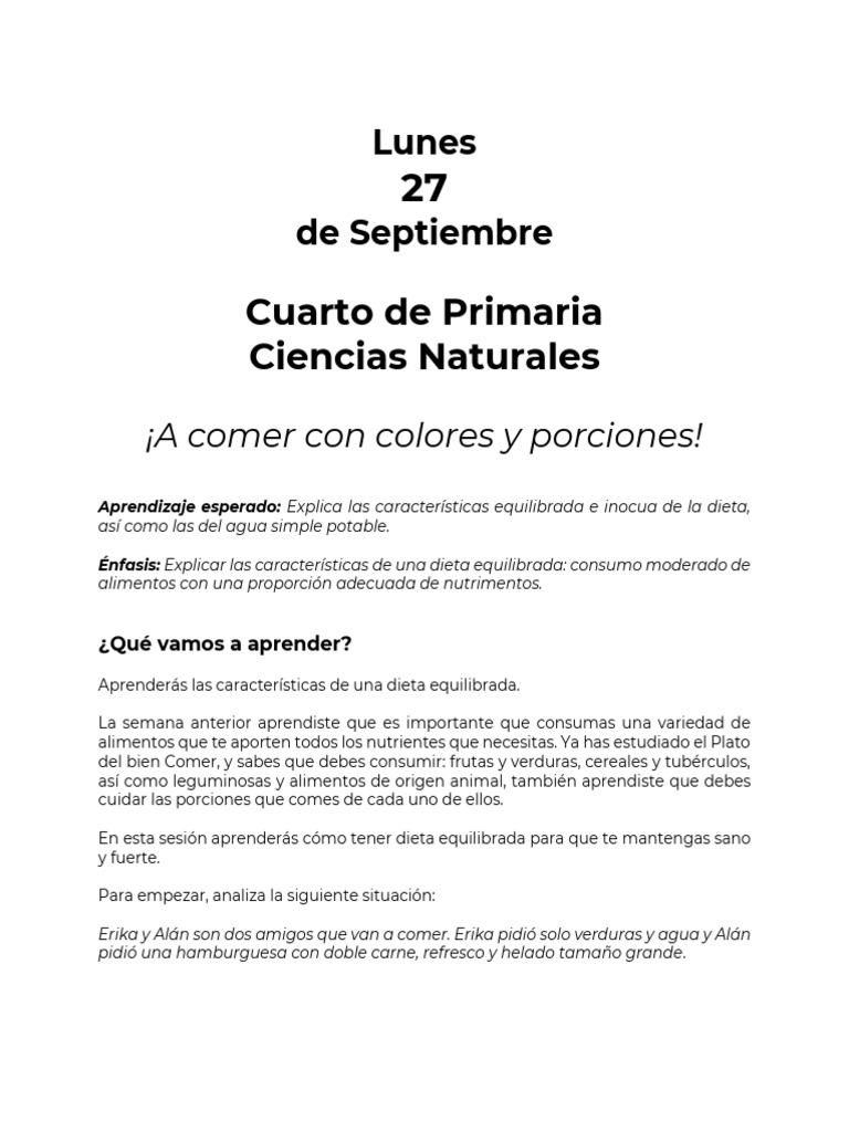 ¡A Comer Con Colores y Porciones! | PDF | Alimentos | Dieta