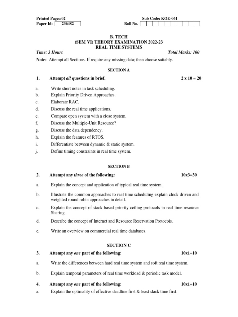 Real Time Systems Aktu Koe 061 2022 23 1 1 Pdf Real Time
