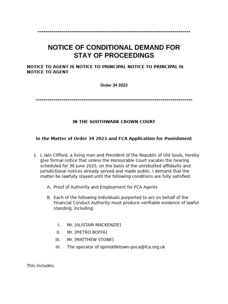 Notice of Conditional Demand For Stay of Proceedings | PDF ...