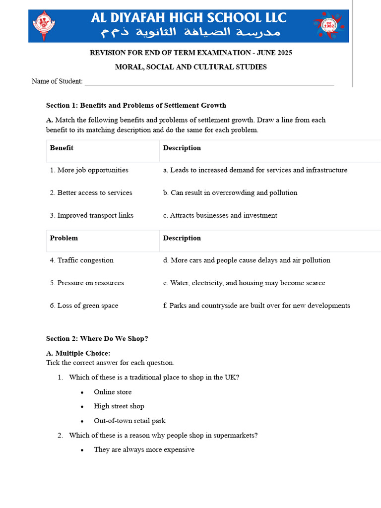 Year 7 Geography Worksheet 2 | PDF