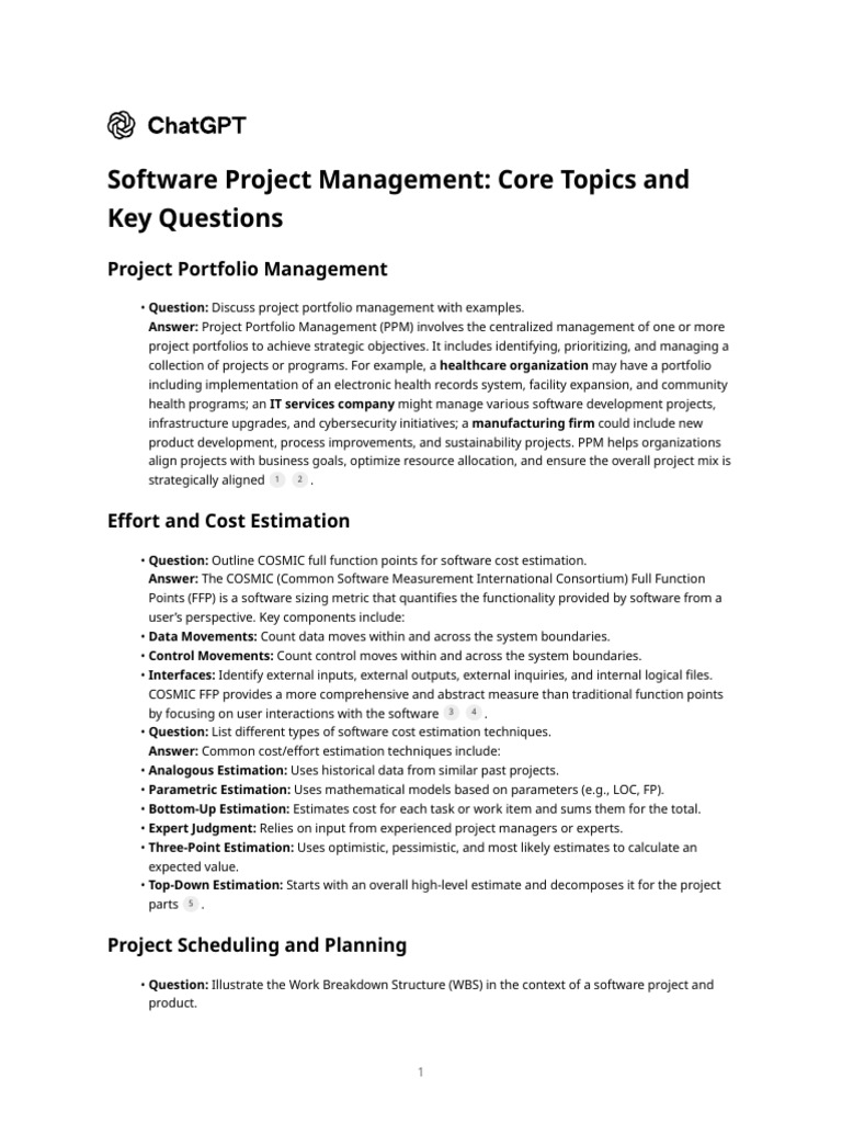 Software Project Management - Core Topics and Key Questions | PDF | Net Present Value | Project ...