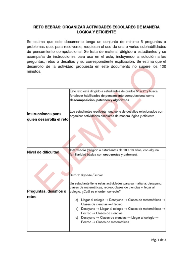 Plantilla - Reto Bebras - Ejemplo | PDF | Matemáticas | Pensamiento