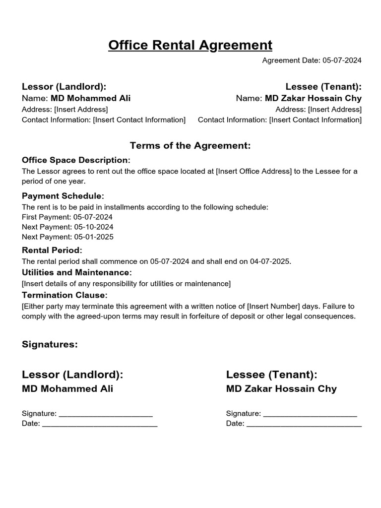 Office Rental Agreement 2024-2025 | PDF
