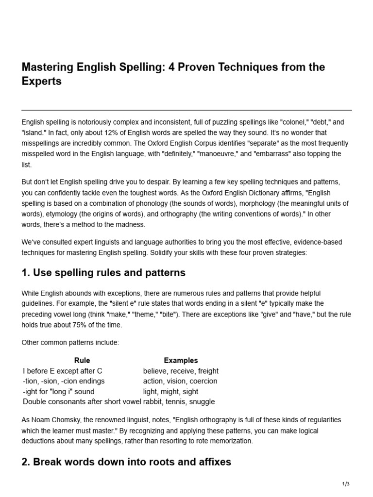 Mastering English Spelling 4 Proven Techniques From The Experts | PDF ...