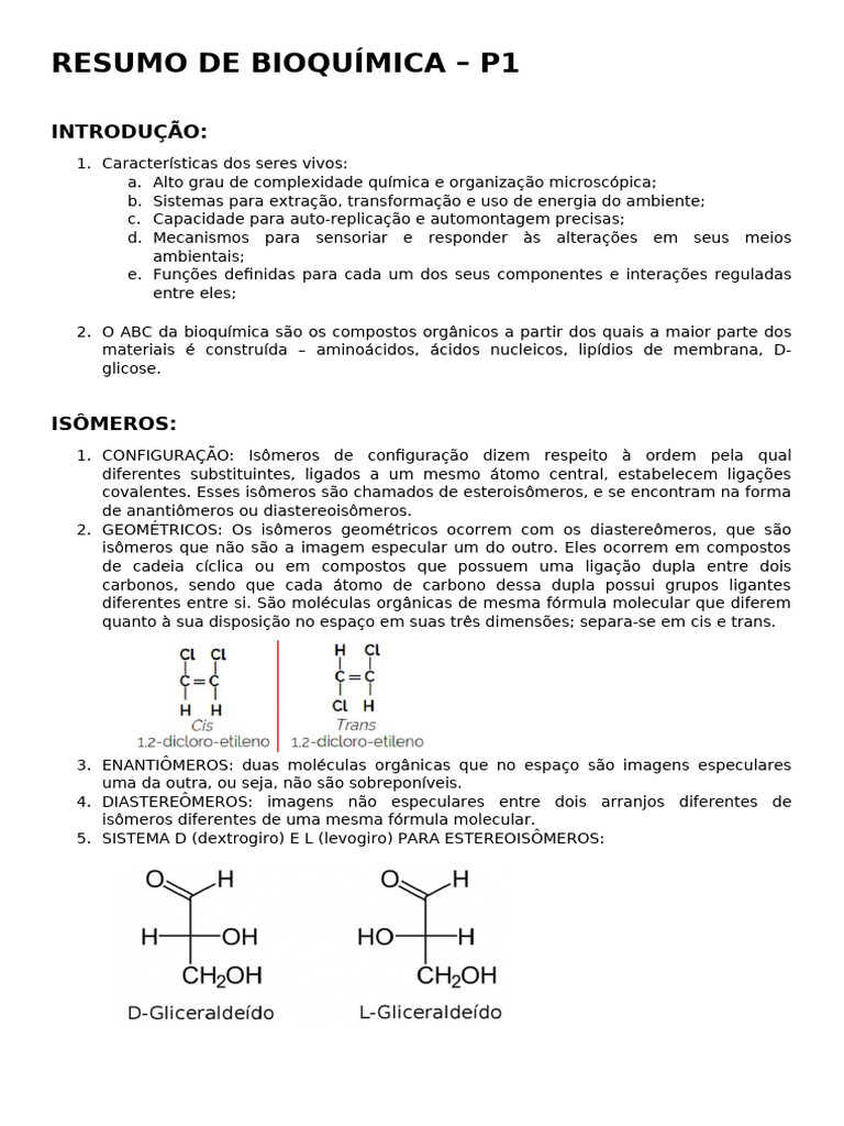 Resumo de Bioquímica - P1 | PDF | Enzima | Inibidor de enzimas