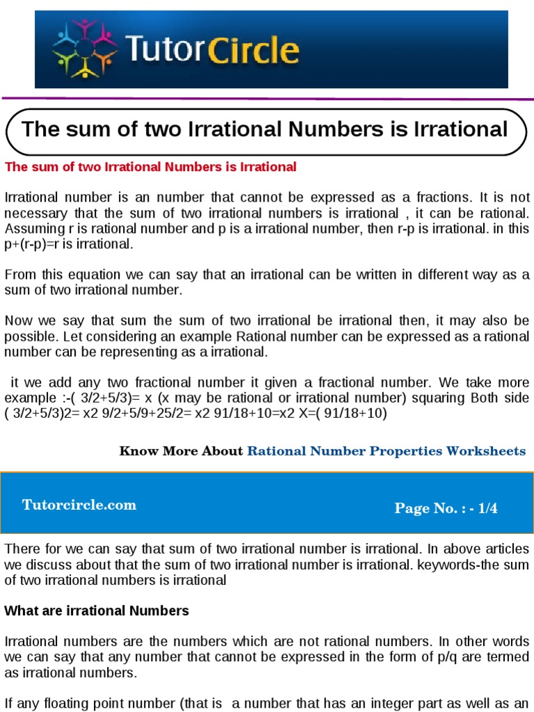 The Sum of Two Irrational Numbers is Irrational | Numbers | Rational Number
