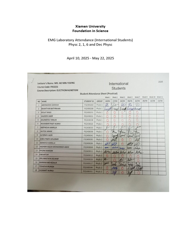 Laboratory Attendance (International Students) - Mr. Ho | PDF