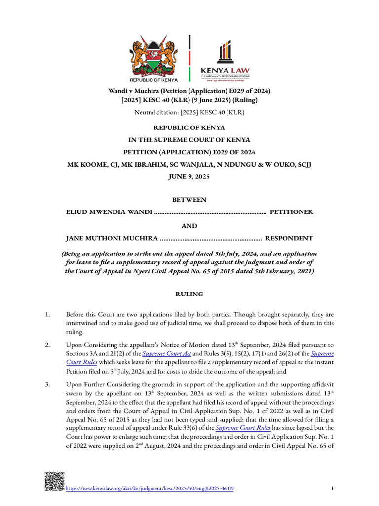 Wandi V Muchira (Petition (Application) E029of2024) 2025KESC40 (KLR ...