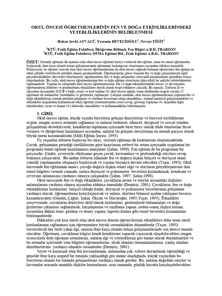 Okul Oncesi Ogretmenlerinin Fen Ve Doga | PDF