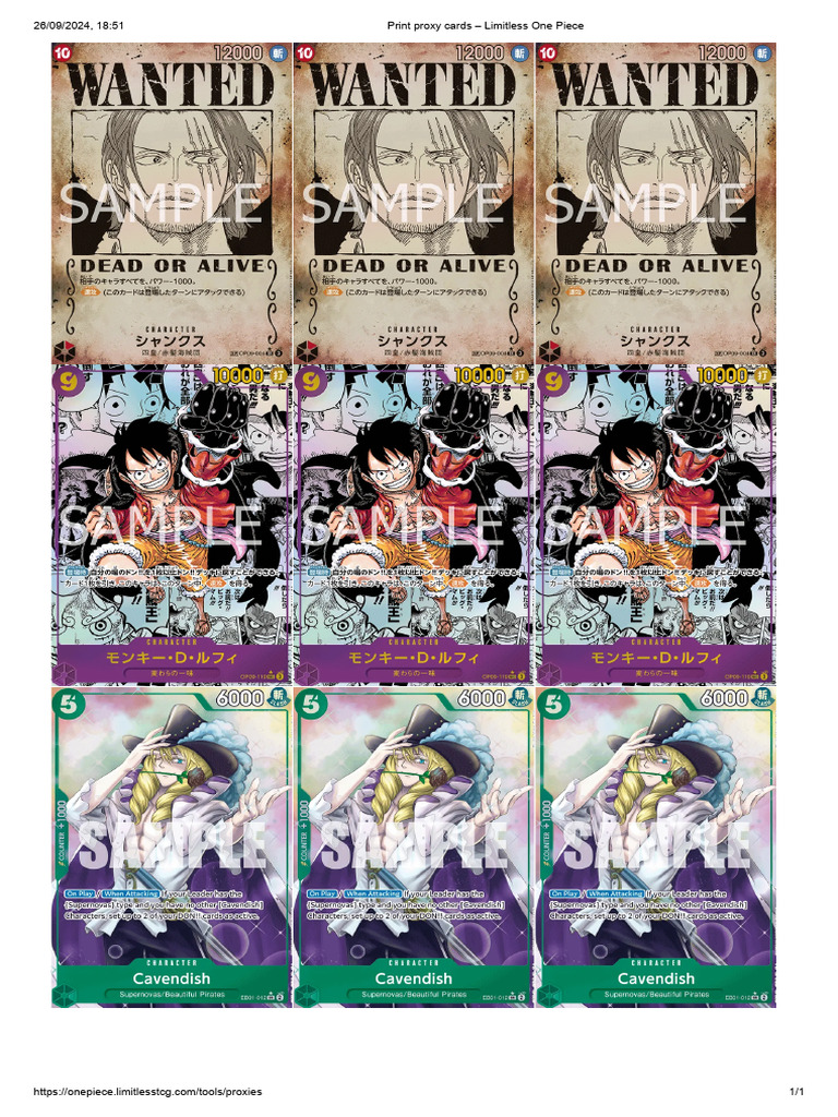 Print Proxy Cards - Limitless One Piece | PDF