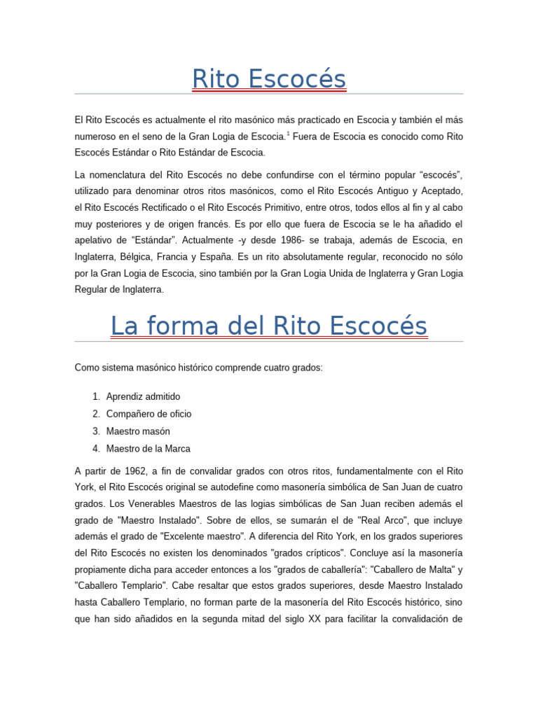 Rito Escocés: Historia y Grados Masónicos | PDF | Masonería ...