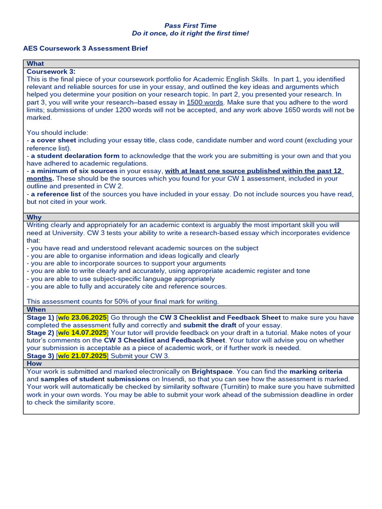 AES Coursework 3 Assessment Brief 2024-25 | PDF | Essays | Turnitin