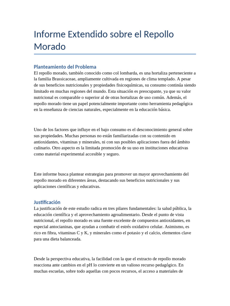 Informe Repollo Morado Muy Extendido | PDF | Nutrición | Dieta y nutrición