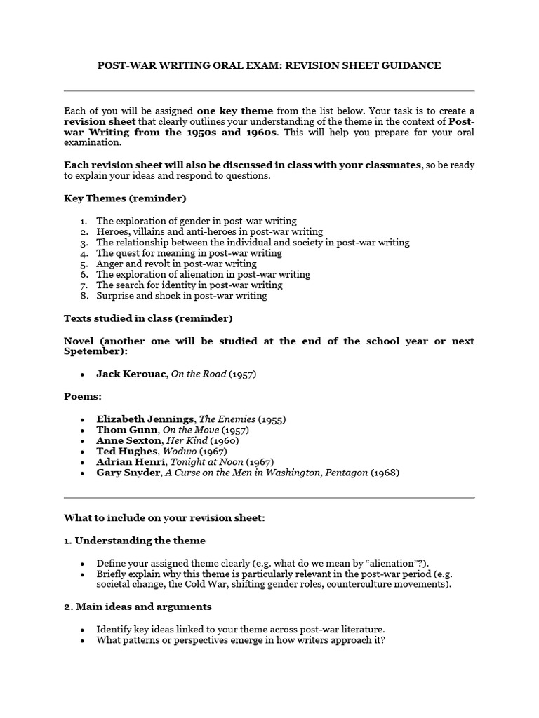 Post-War Writing Oral Exam Guide | PDF | Poetry | Essays