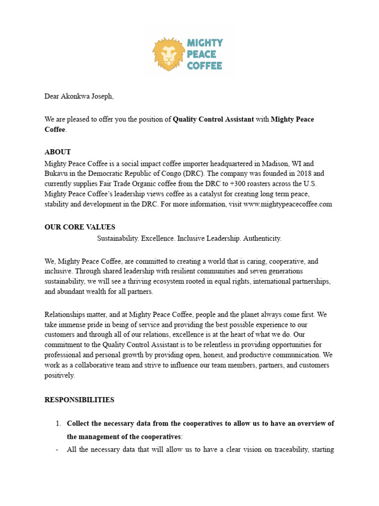 Congo Quality Control Assistant1 | PDF