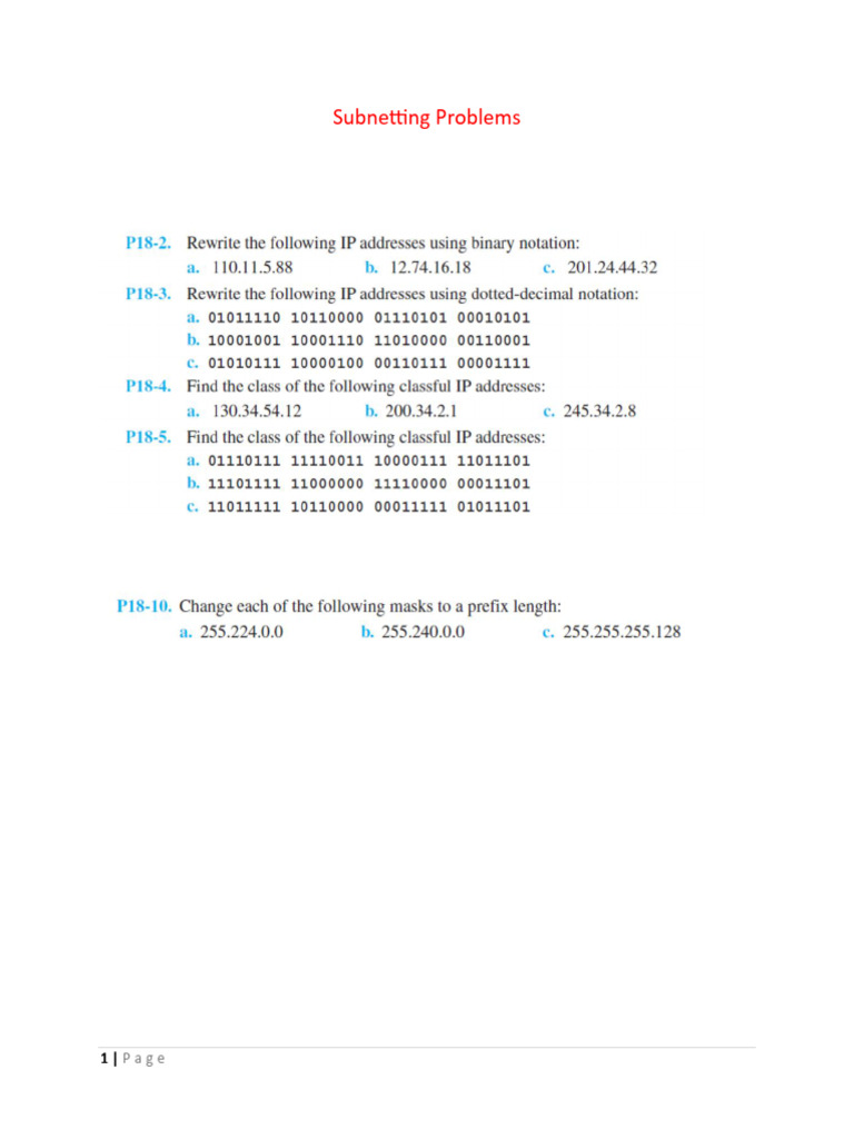 Subnetting Problems | PDF