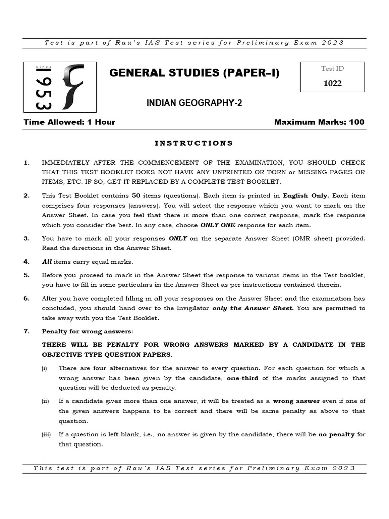 15 Indian Geography PTS 2023 RIAS | PDF | Monsoon | Earth Sciences