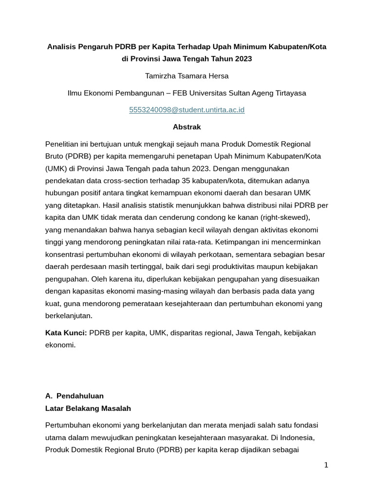Analisis Pengaruh PDRB Per Kapita Terhadap Upah Minimum Kabupaten Kota Di Provinsi Jawa Tengah ...