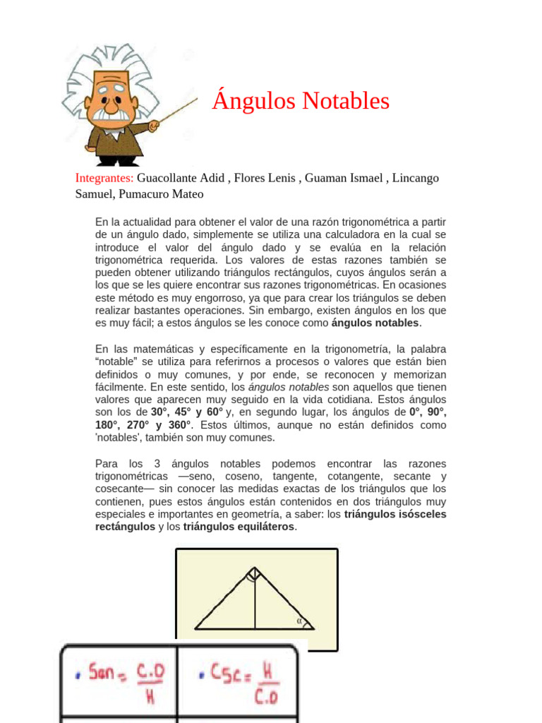 Valores y Funciones de Ángulos Notables | PDF | Trigonometría ...