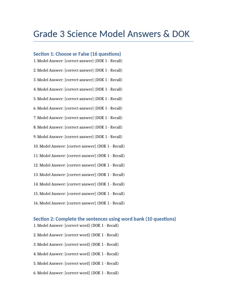 Grade 3 Science Model Answers | PDF