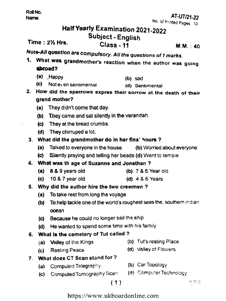 Class 11 Hy English 04122021 2022 | PDF