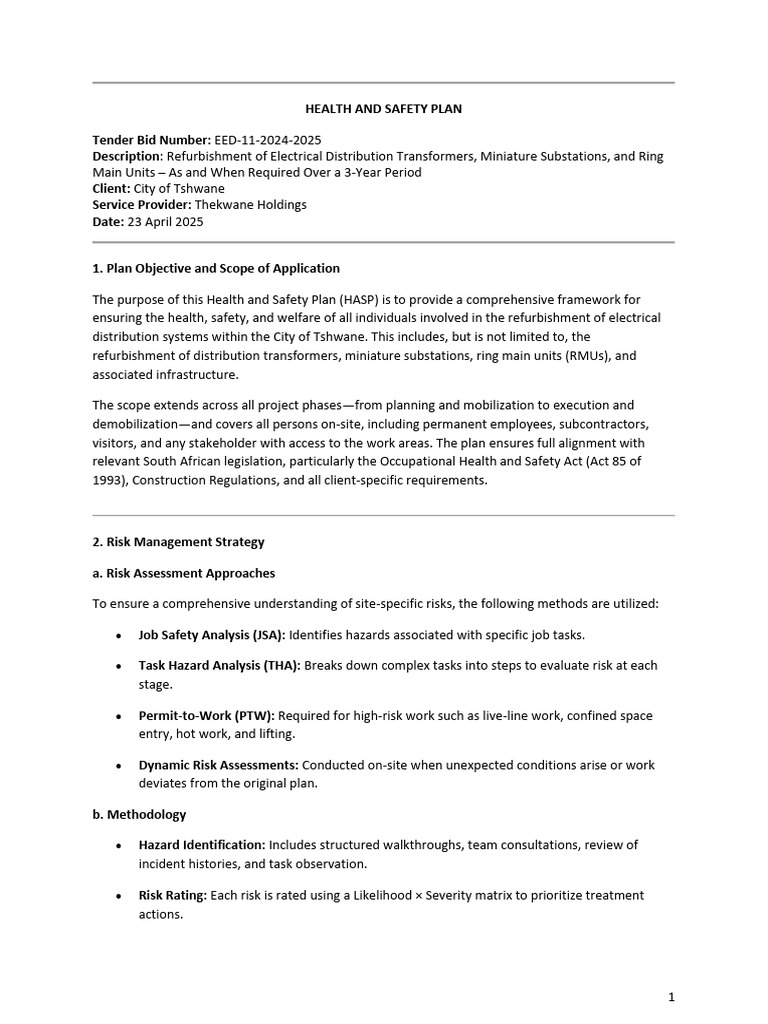 Thekwane Health and Safety Plan | PDF | Occupational Safety And Health ...