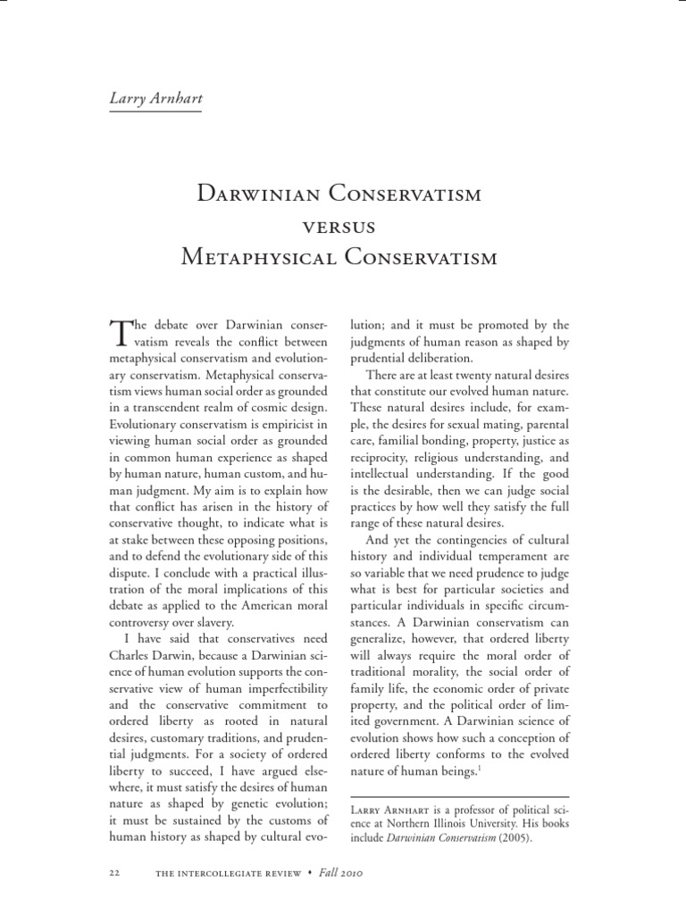 Darwinian Conservatism Vs Metaphysical Conservatism | PDF | Edmund ...