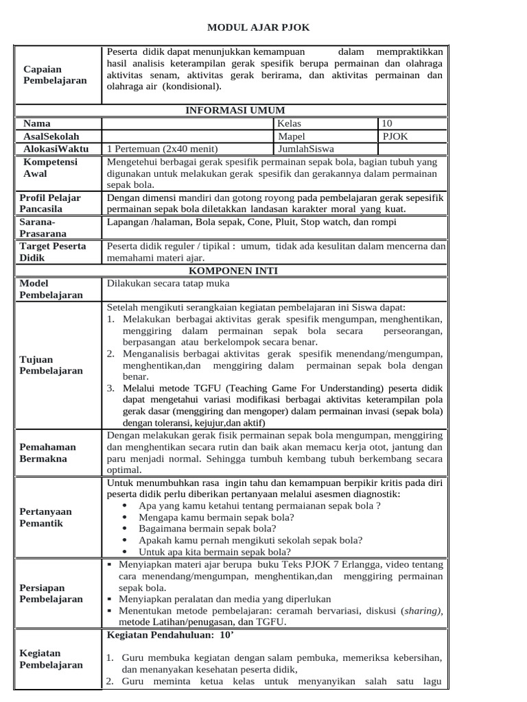 Modul Ajar Pjok Sma | PDF
