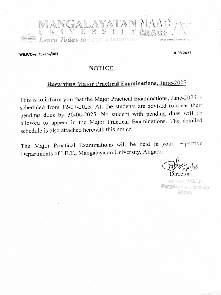 Major Practical Examination Notice-June 2025 | PDF
