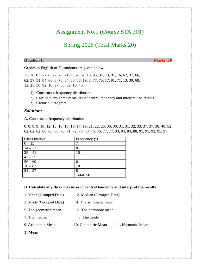 STA301 Solution by SAAD Ahmed | PDF | Mode (Statistics) | Linear Regression