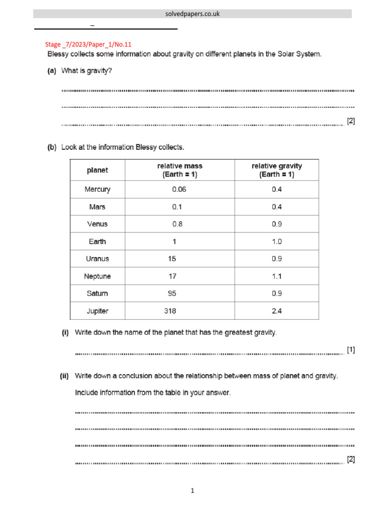 2023 2 Forces of Gravity Checkpoint Sec 1 Progression Stage 7 | PDF