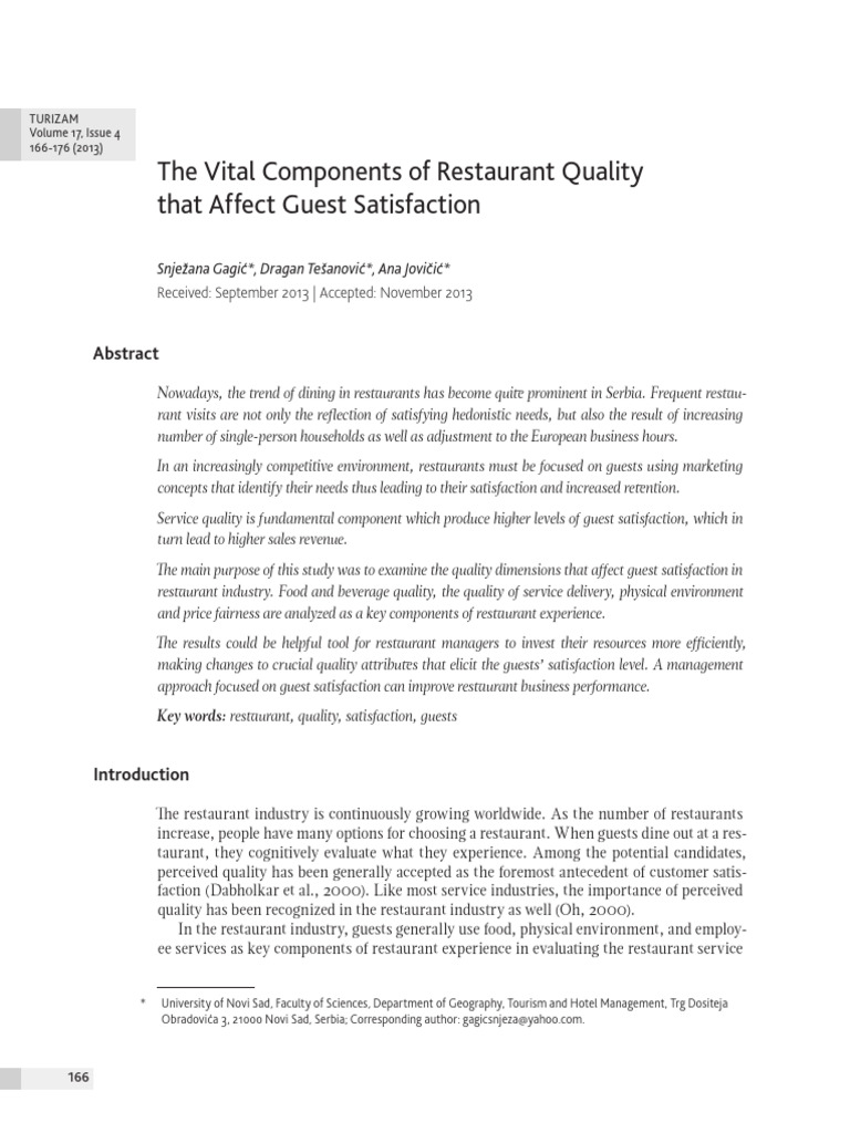 The Vital Components of Restaurant Quali | PDF | Quality (Business ...