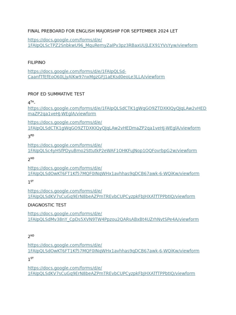 Final Preboard For English Majorship For September 2024 Let | PDF