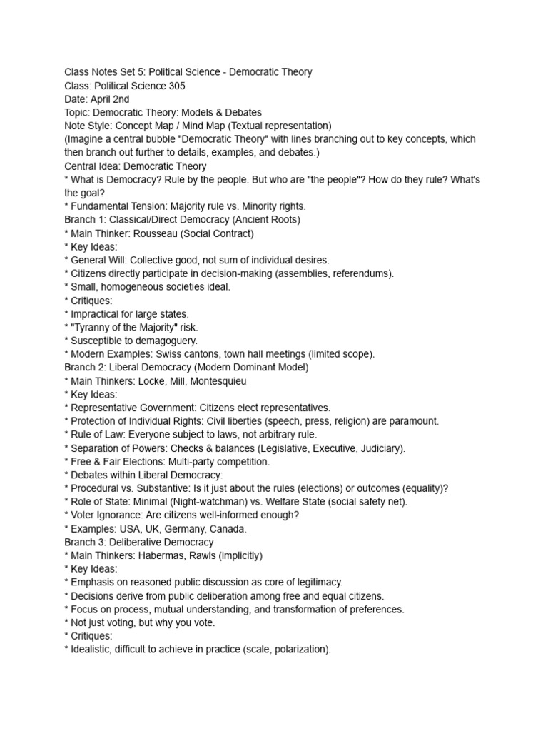 Democratic Theory: Models & Debates | PDF | Democracy | Political ...